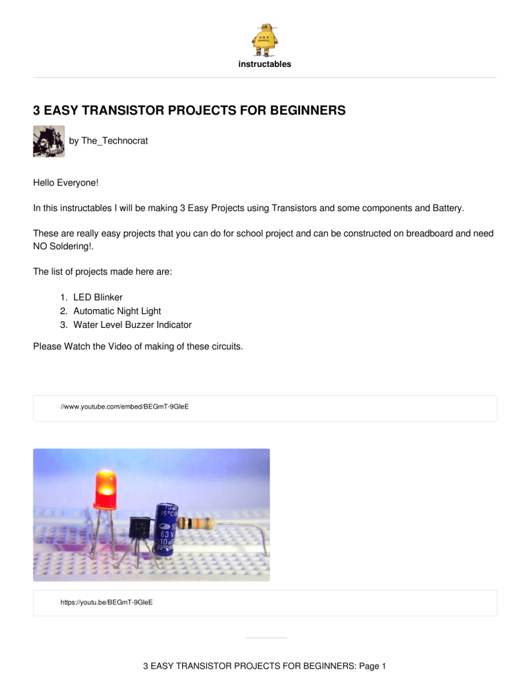 3 Easy Transistor Projects for Beginners