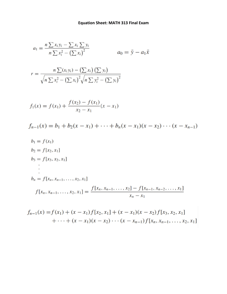 MATH 313 Equation Sheet: Numerical Analysis & Statistics