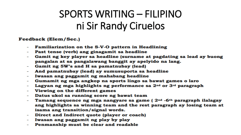 Sports Writing in Filipino: Guidelines & Feedback
