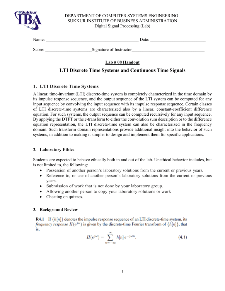 Digital Signal Processing Lab Handout: LTI Systems & Signals