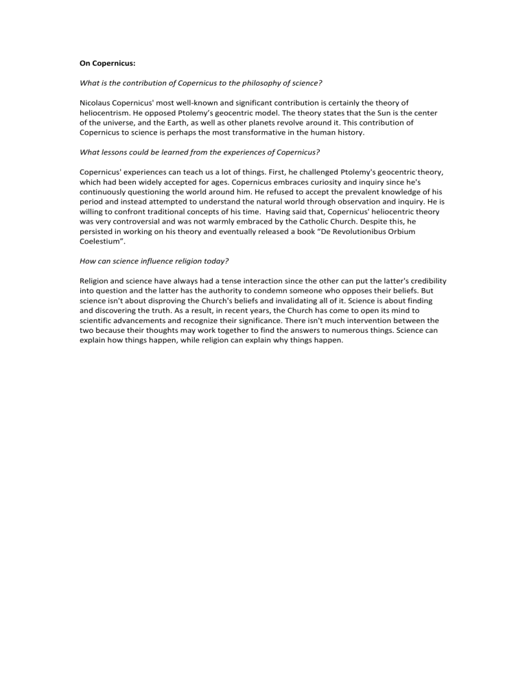 Copernicus, Freud, Darwin: Science Contributions