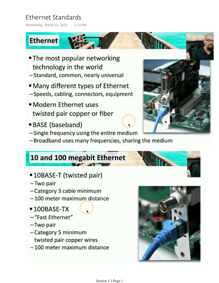Ethernet Standards: 10BASE-T and 100BASE-TX