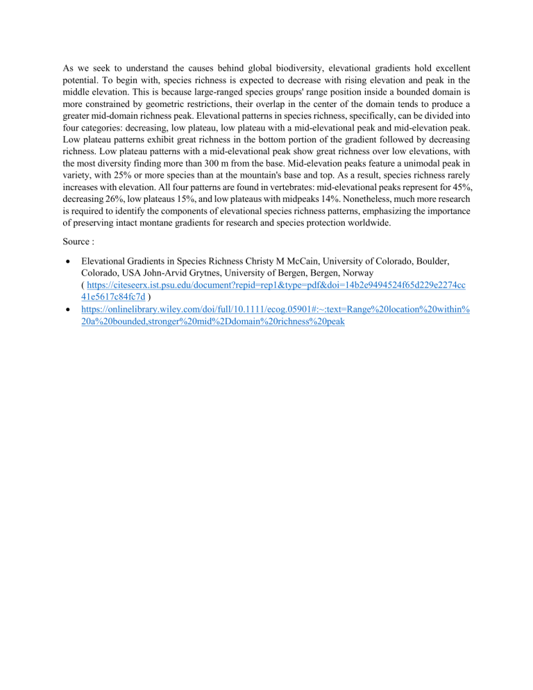 Elevational Gradients & Species Richness