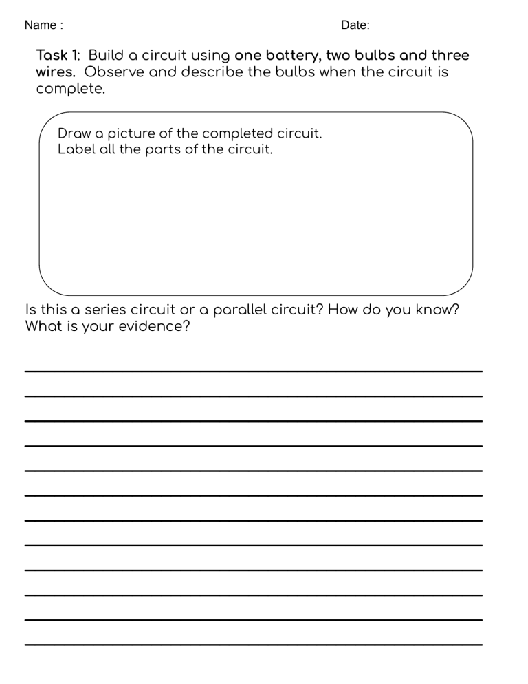 Simple Circuit Building Worksheet