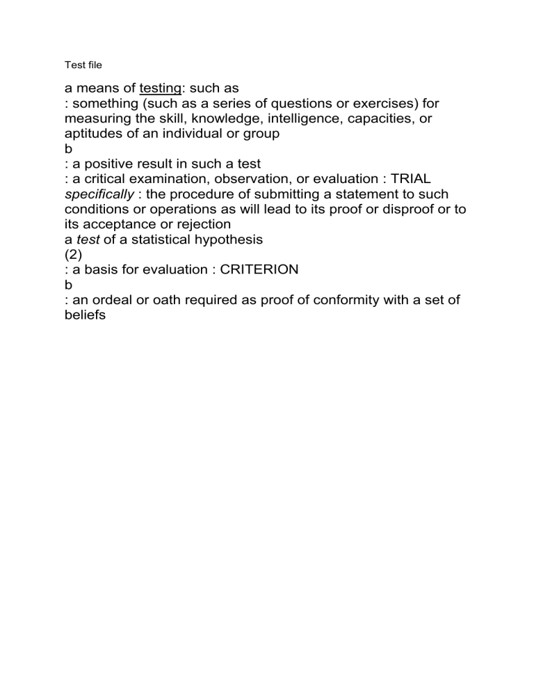 Test Definition: Meaning, Purpose, and Evaluation