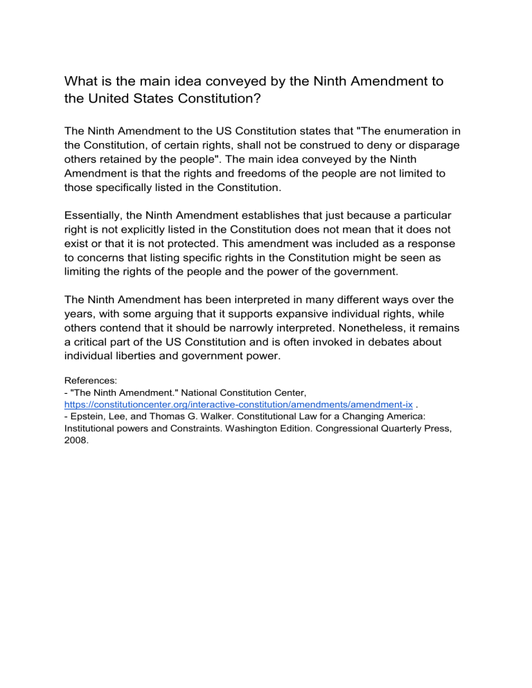 Ninth Amendment: Understanding Unenumerated Rights