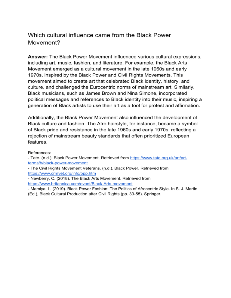 Black Power Movement: Cultural Influences & Impact