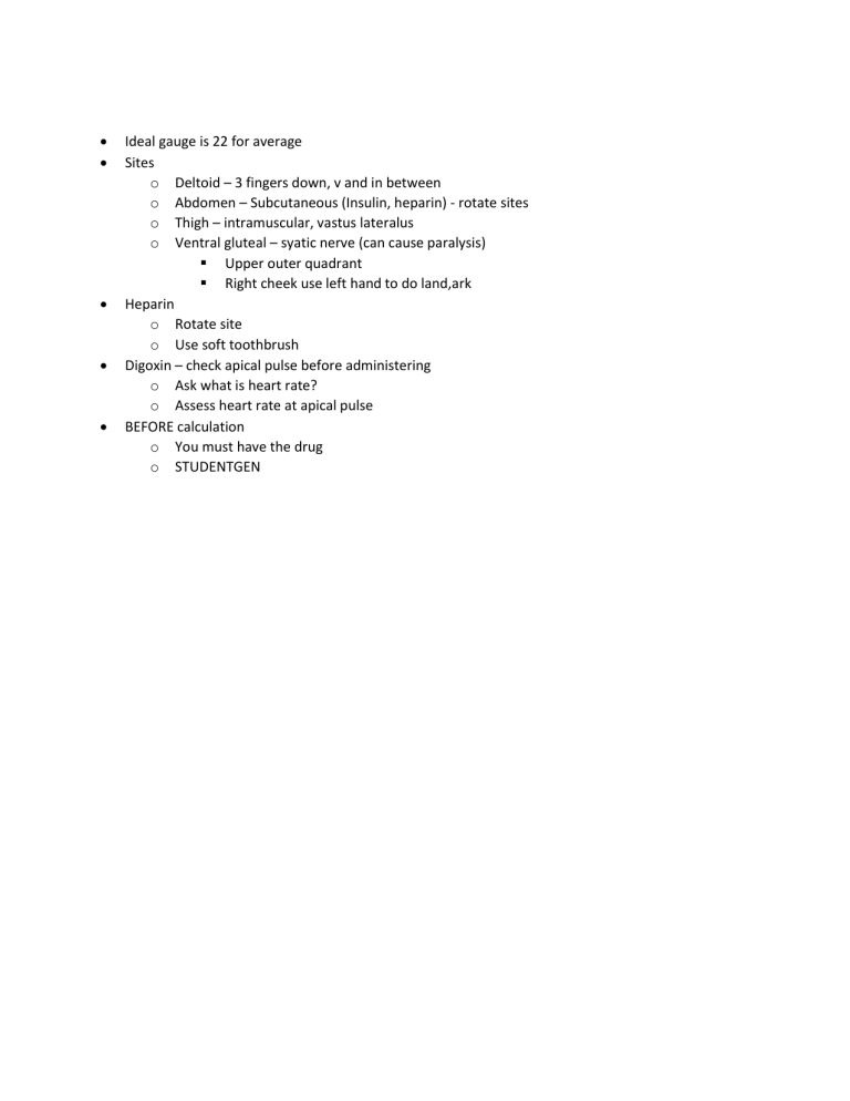 Medication Administration Notes: Injection Sites & Drug Considerations