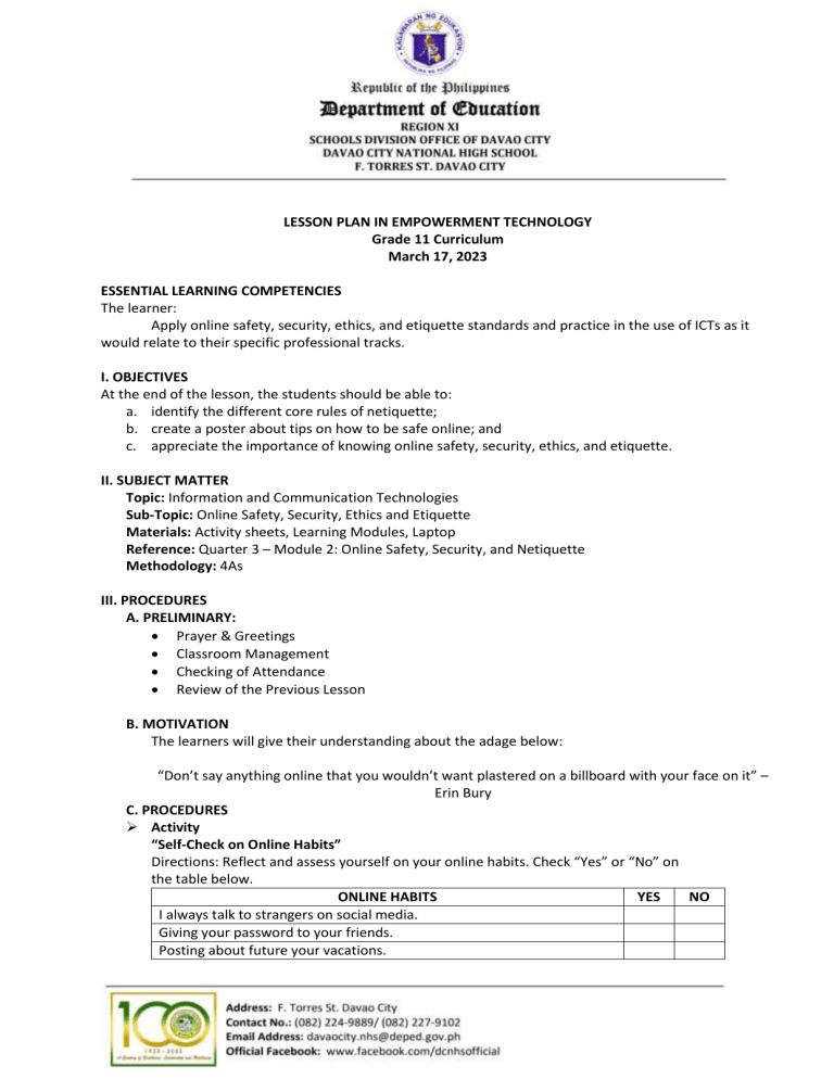 Empowerment Tech Lesson Plan: Online Safety & Netiquette