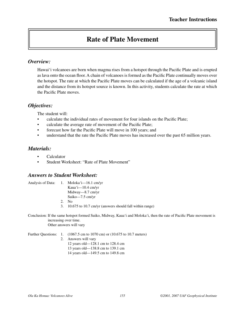 Pacific Plate Movement Activity: Teacher Guide & Worksheet