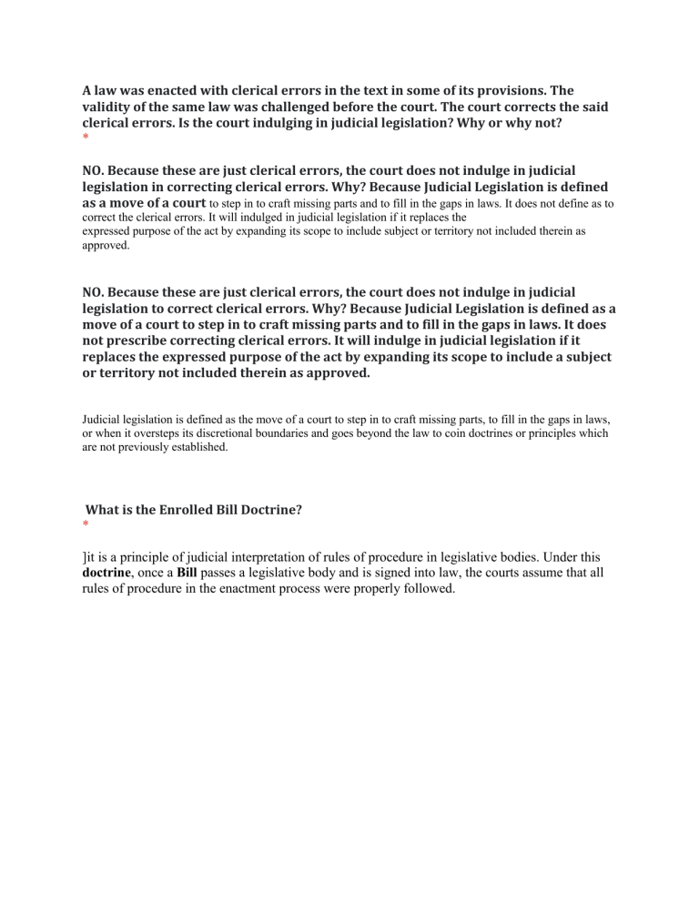 Judicial Legislation & Clerical Errors in Law