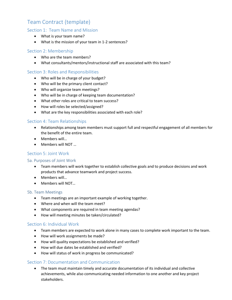 Team Contract Template: Enhance Teamwork & Collaboration