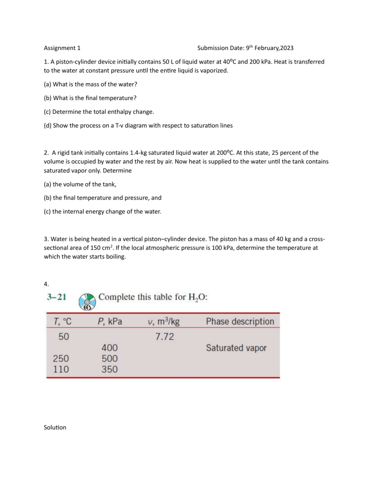 Thermodynamics Assignment: Water Phase Changes