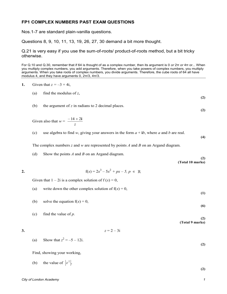 Complex Numbers Exam Questions