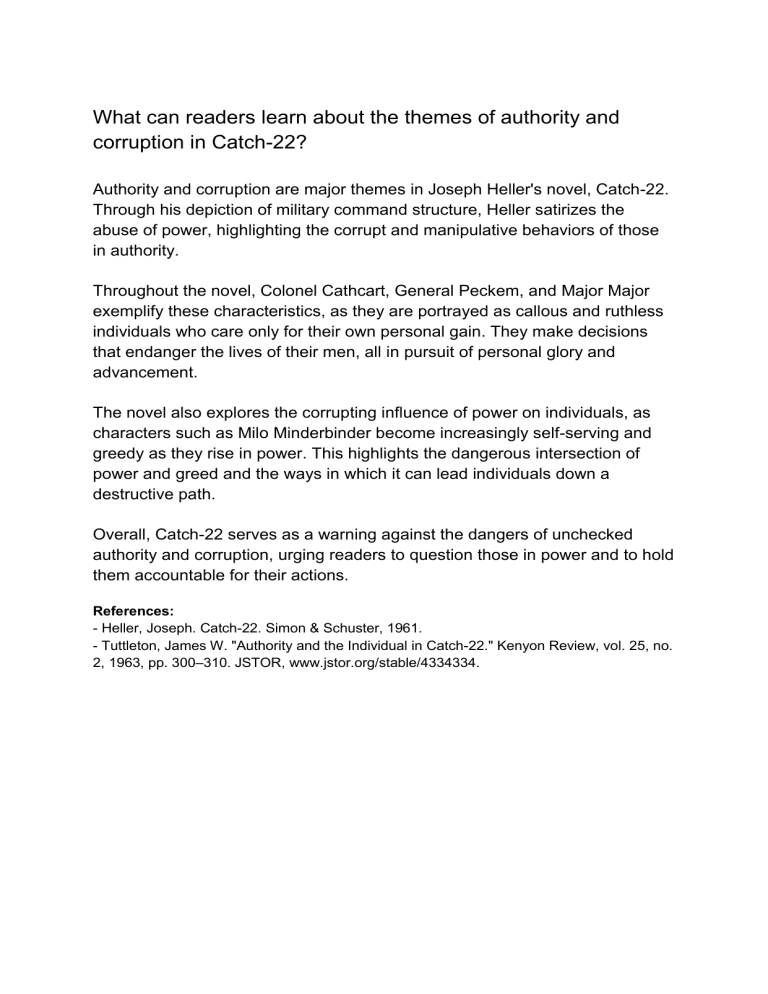 Catch-22: Authority and Corruption Analysis