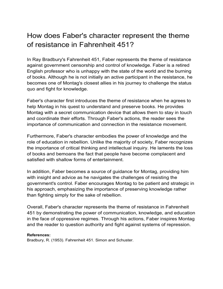 Faber's Resistance in Fahrenheit 451: Analysis