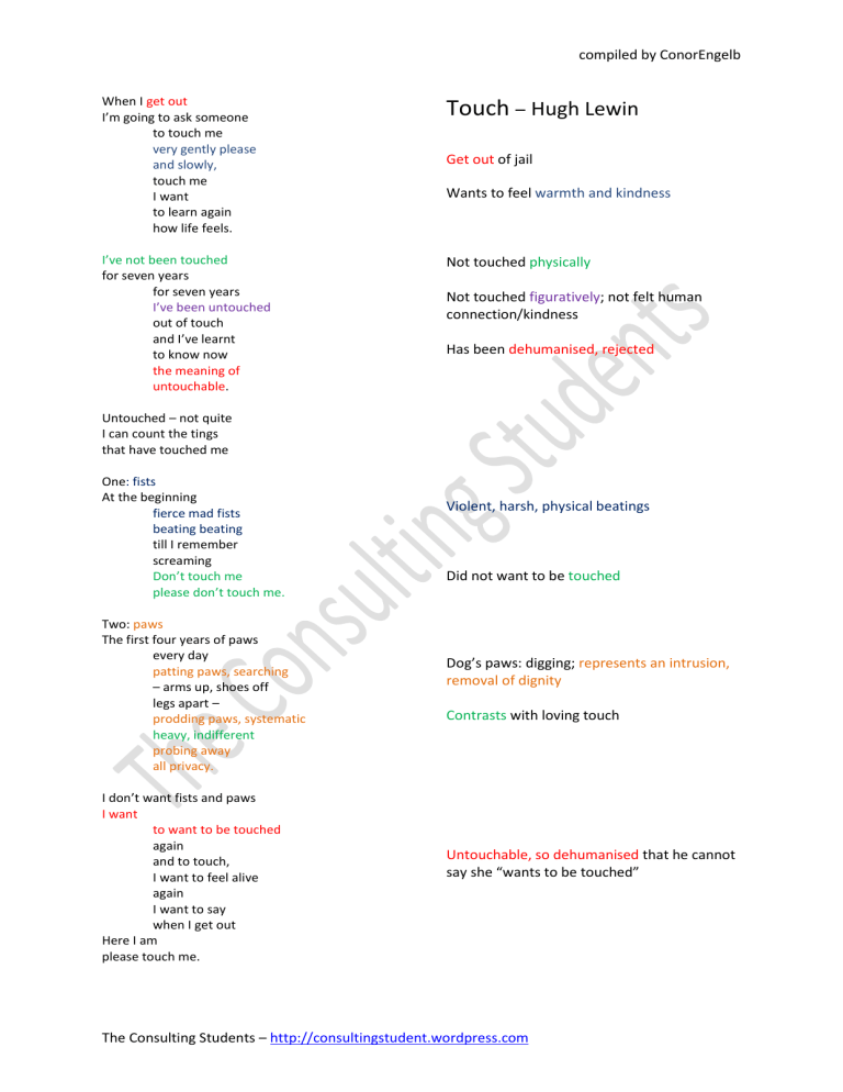 Touch by Hugh Lewin: Poem Analysis