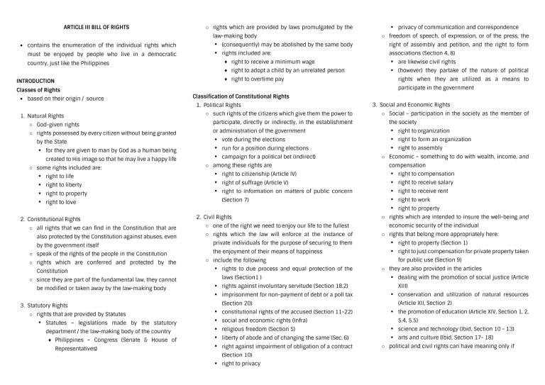 Bill of Rights: Classes & Constitutional Rights