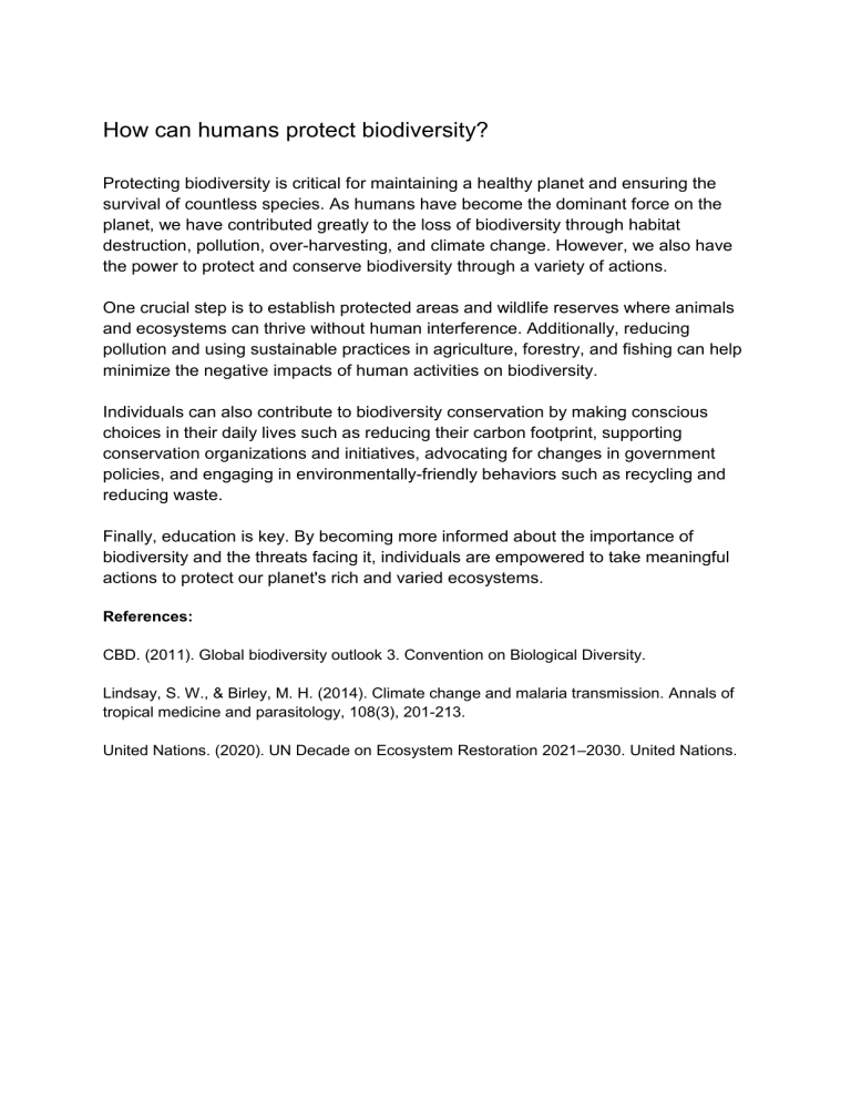 Protecting Biodiversity: How Humans Can Help