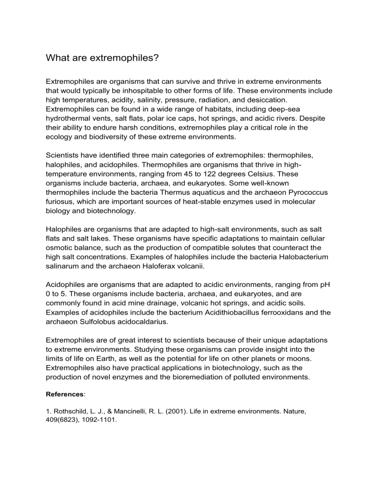 Extremophiles: Life in Extreme Environments