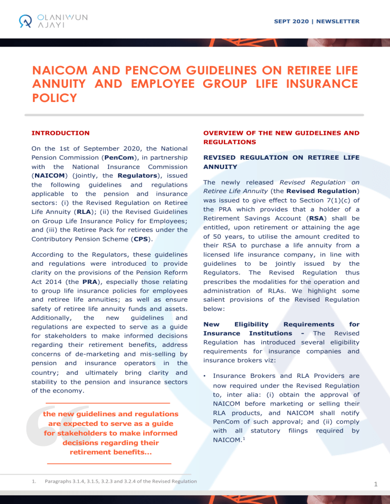 NAICOM & PenCom Guidelines: Retiree Life Annuity & Insurance
