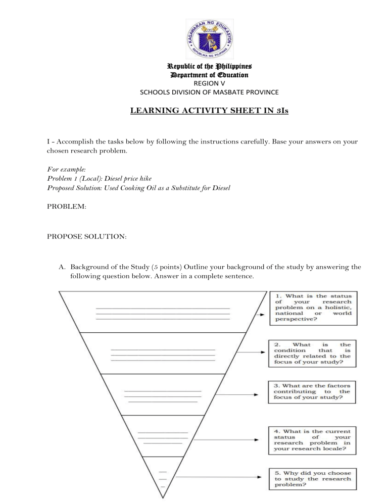 Learning Activity Sheet in 3Is: Research Problem Definition