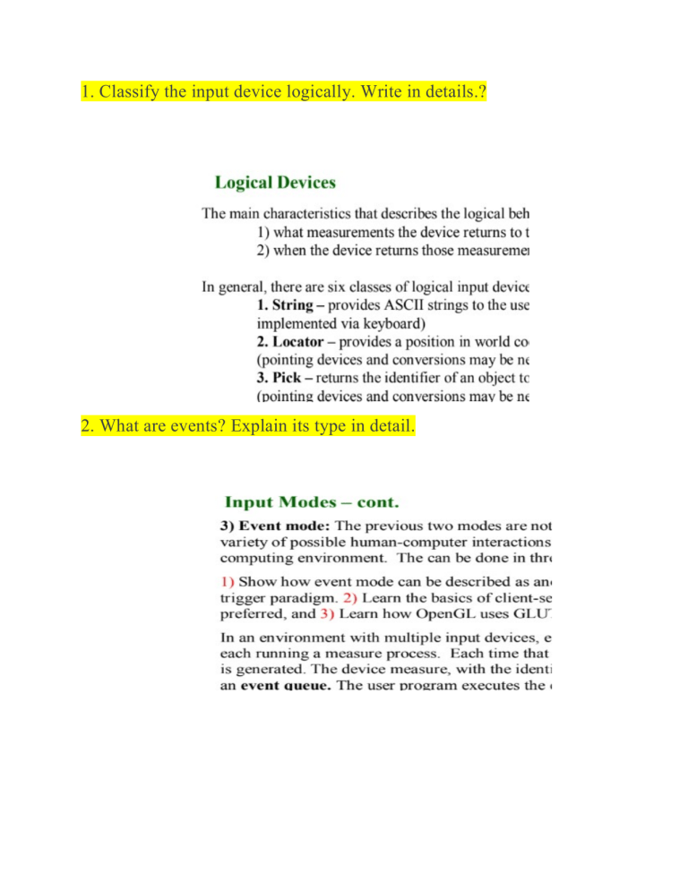 Computer Graphics Lecture Notes: Input, 3D, Algorithms