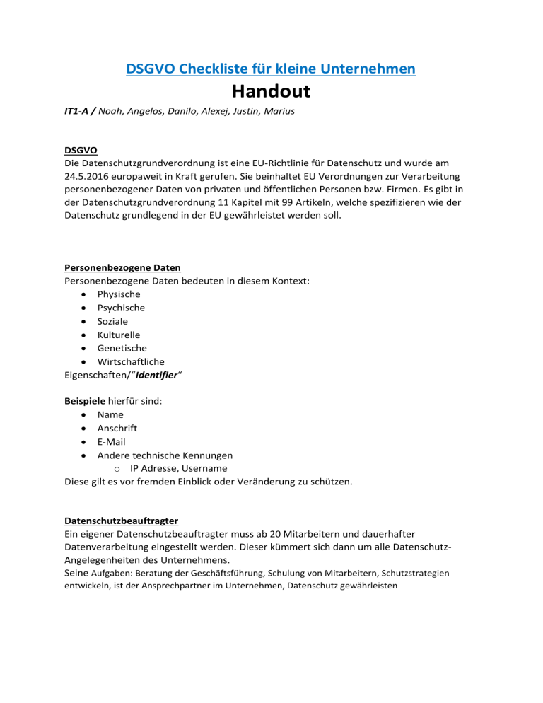 DSGVO Checkliste für kleine Unternehmen: Praktischer Leitfaden