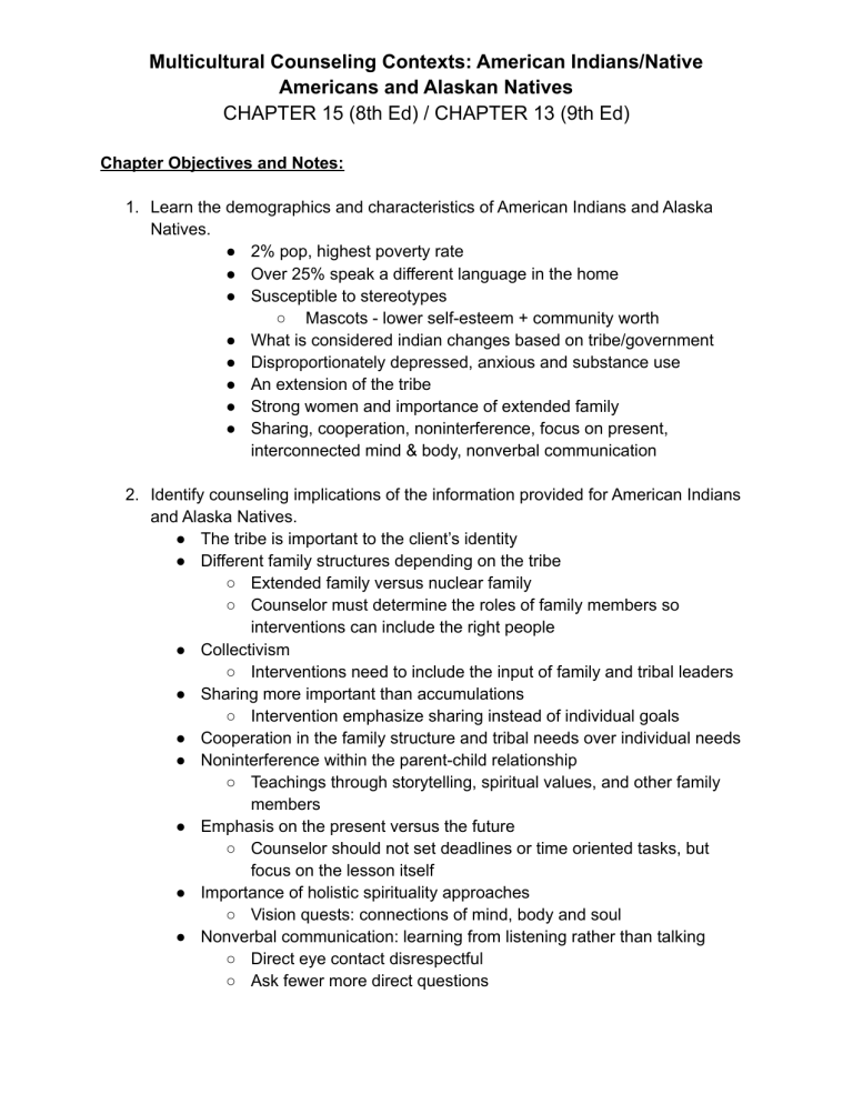 Multicultural Counseling: American Indians & Alaska Natives