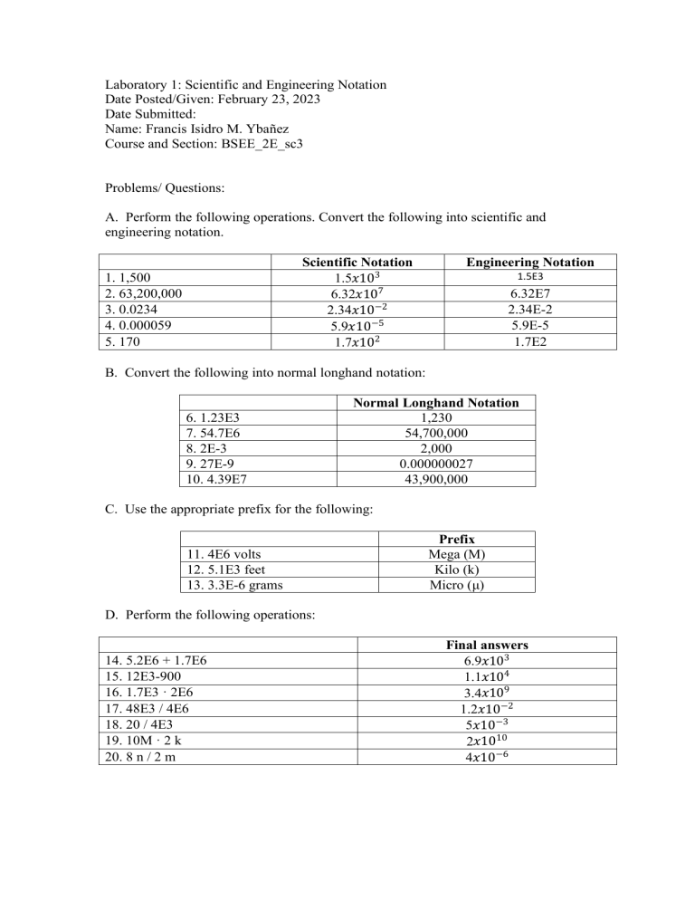 Scientific & Engineering Notation Lab Exercise