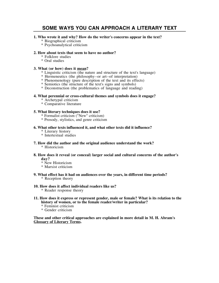 Literary Criticism Approaches: A Guide to Textual Analysis