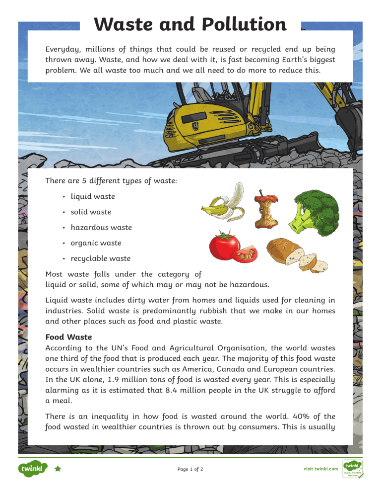 Waste and Pollution Worksheet: Reduce, Reuse, Recycle