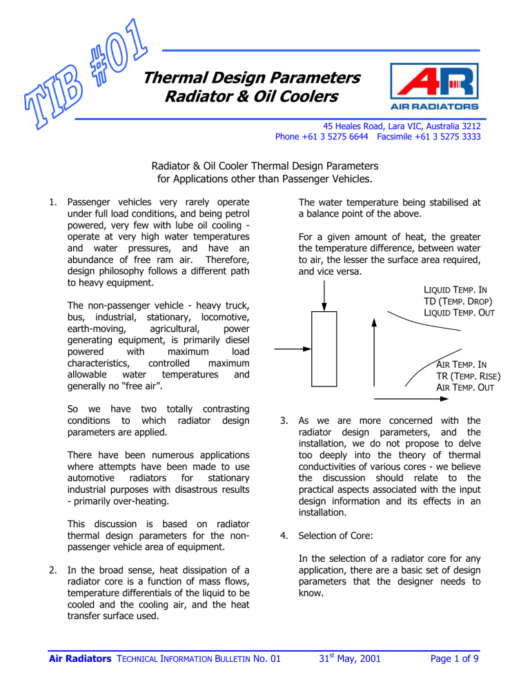 Radiator & Oil Cooler Thermal Design Parameters - Tech Bulletin