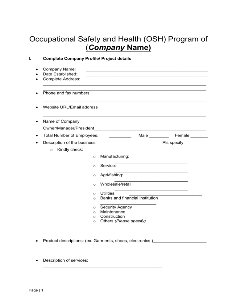 OSH Program Template: Company Safety & Health
