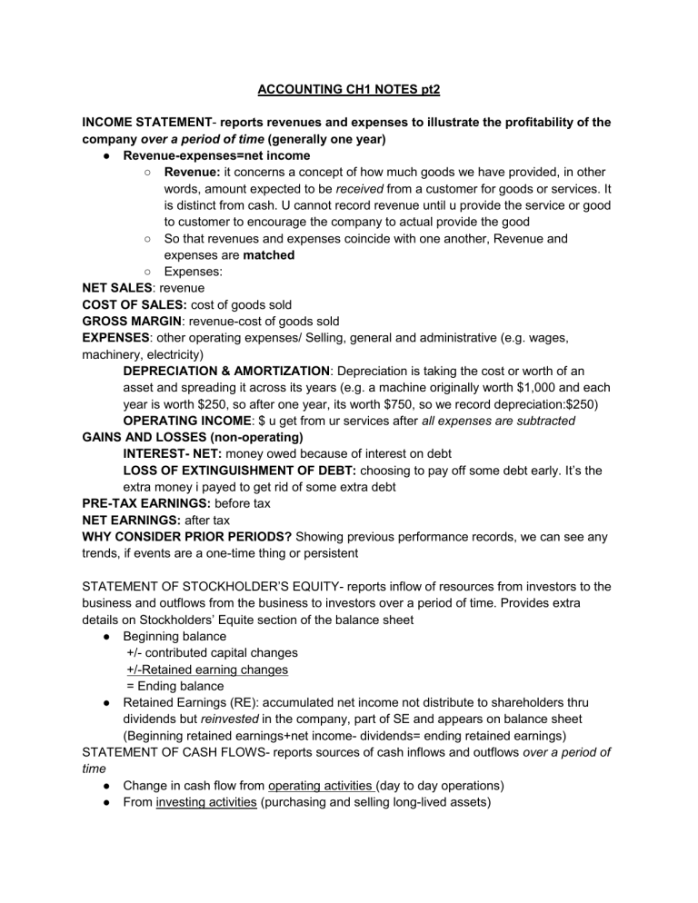 Accounting CH1 Notes: Income Statement & Equity