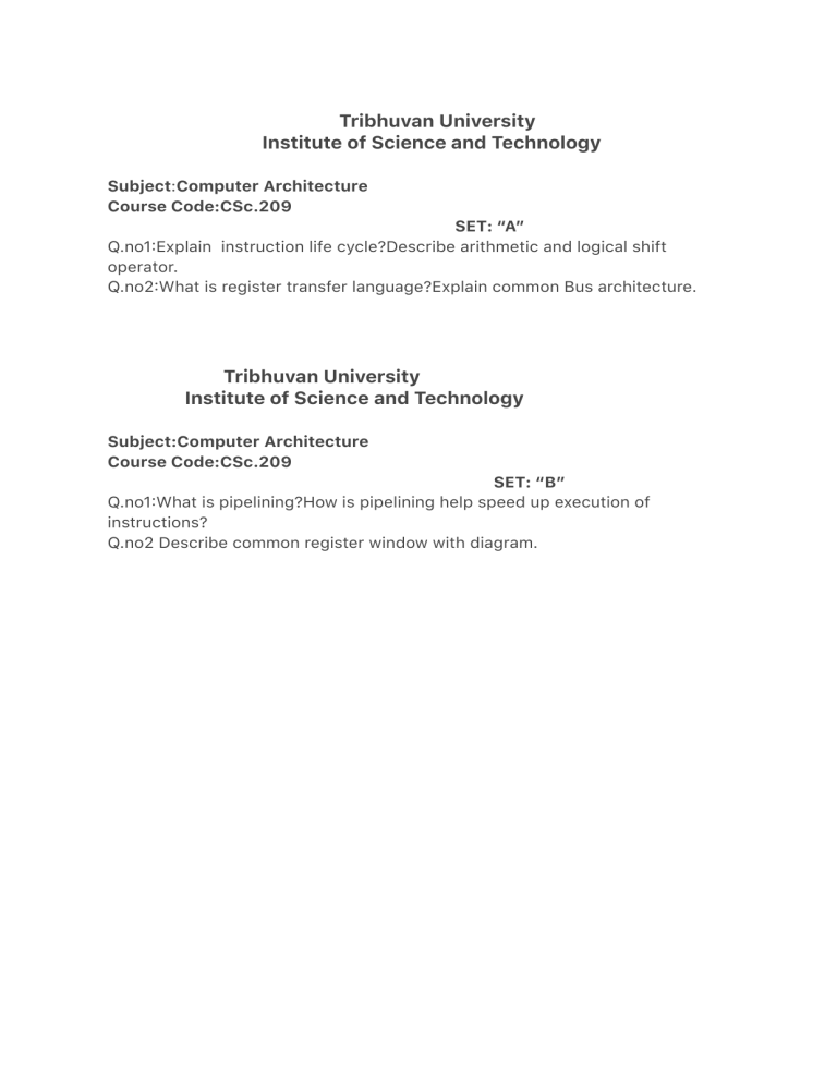Computer Architecture Exam Questions - Tribhuvan University