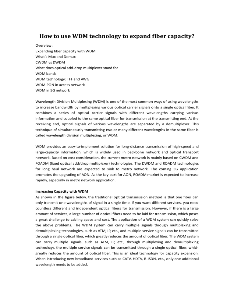 WDM Technology: Expanding Fiber Capacity with Wavelength Multiplexing