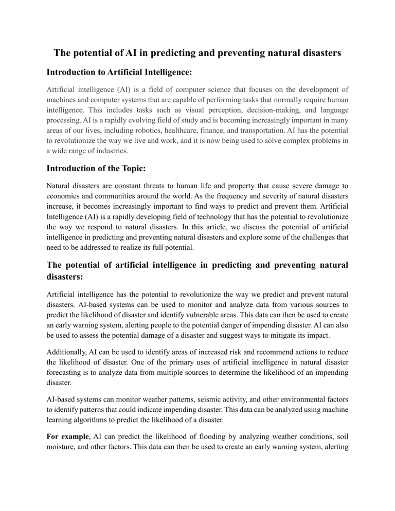 AI for Natural Disaster Prediction & Prevention