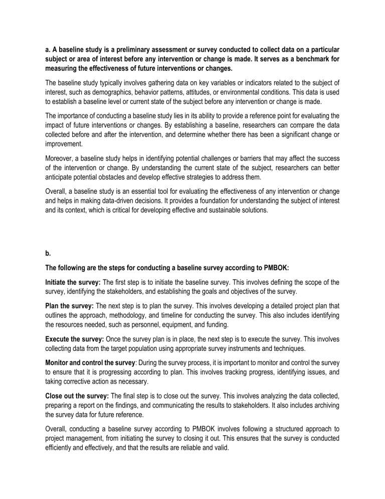 Baseline Studies: Importance, Steps, and Challenges