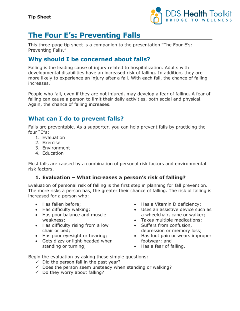 Fall Prevention: The Four E's Tip Sheet