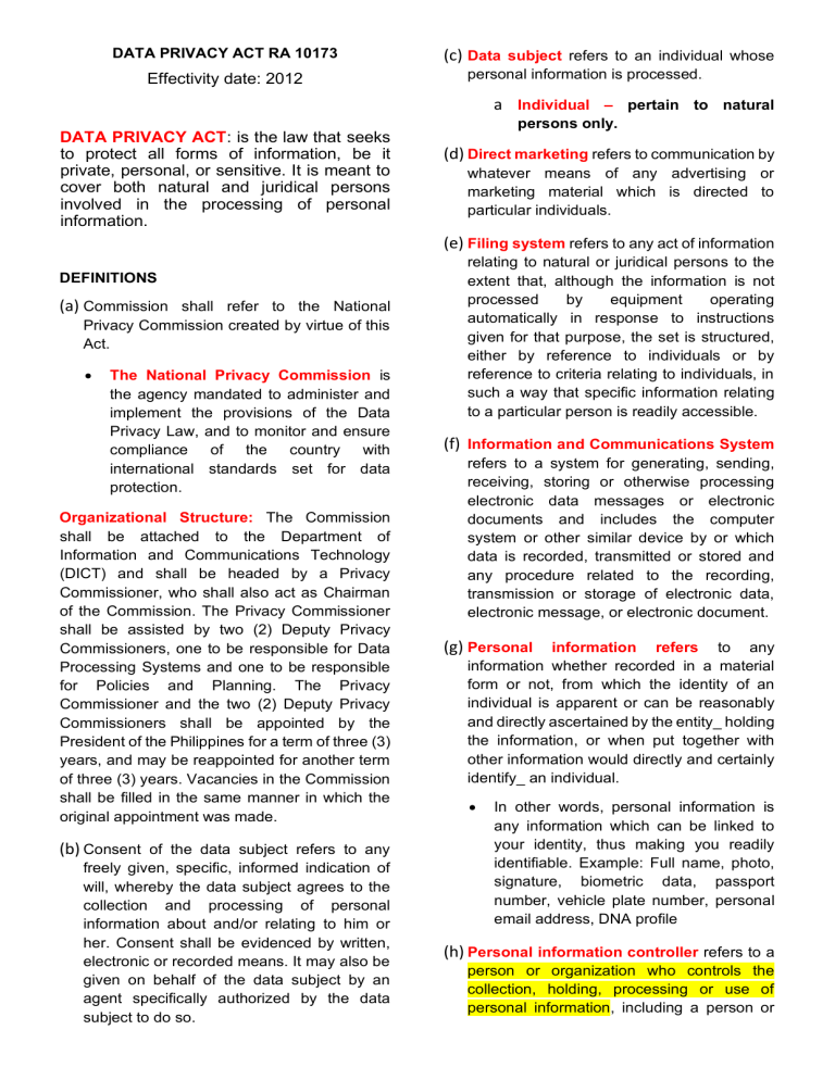 Data Privacy Act RA 10173: Philippines Law