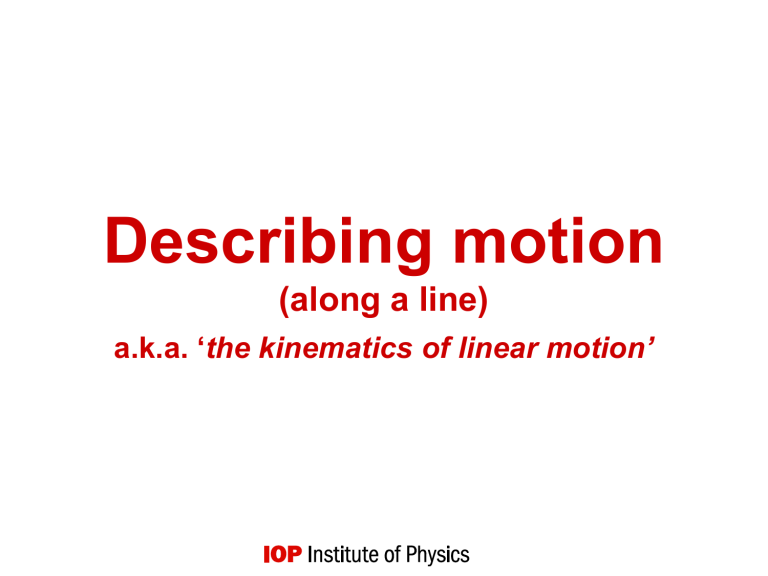 Describing Motion: Kinematics of Linear Motion