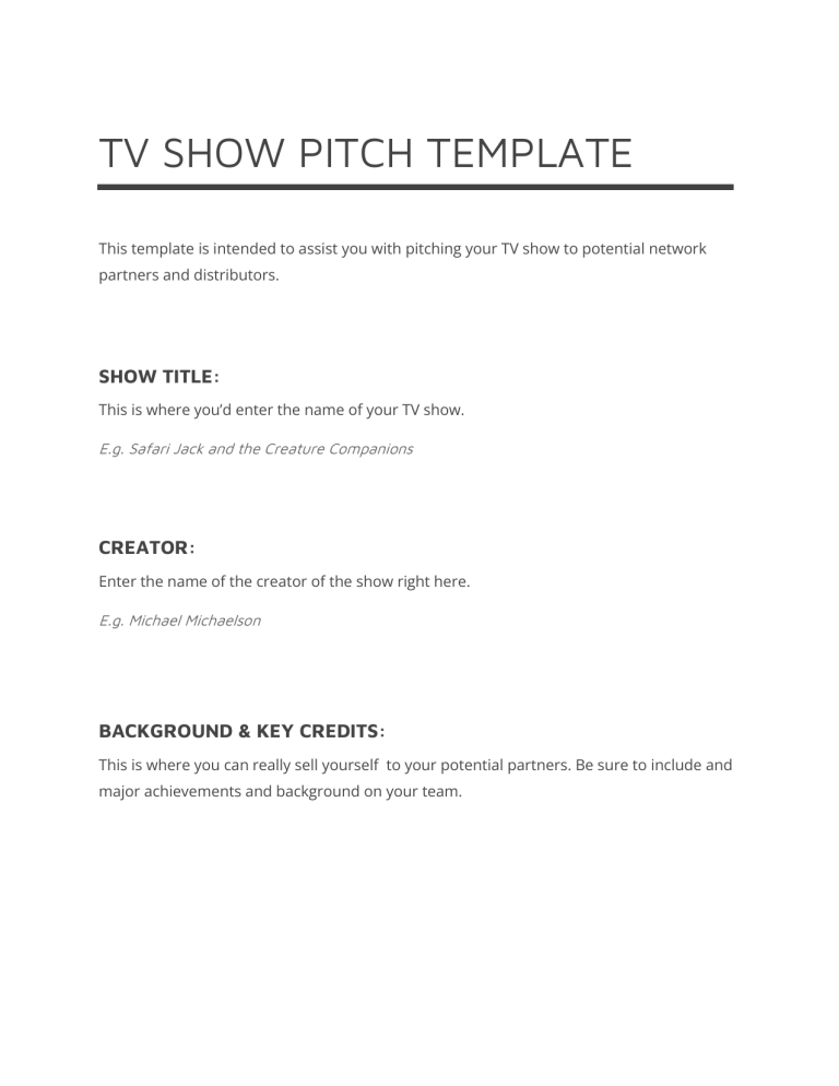 TV Show Pitch Template: Create a Winning TV Show Pitch
