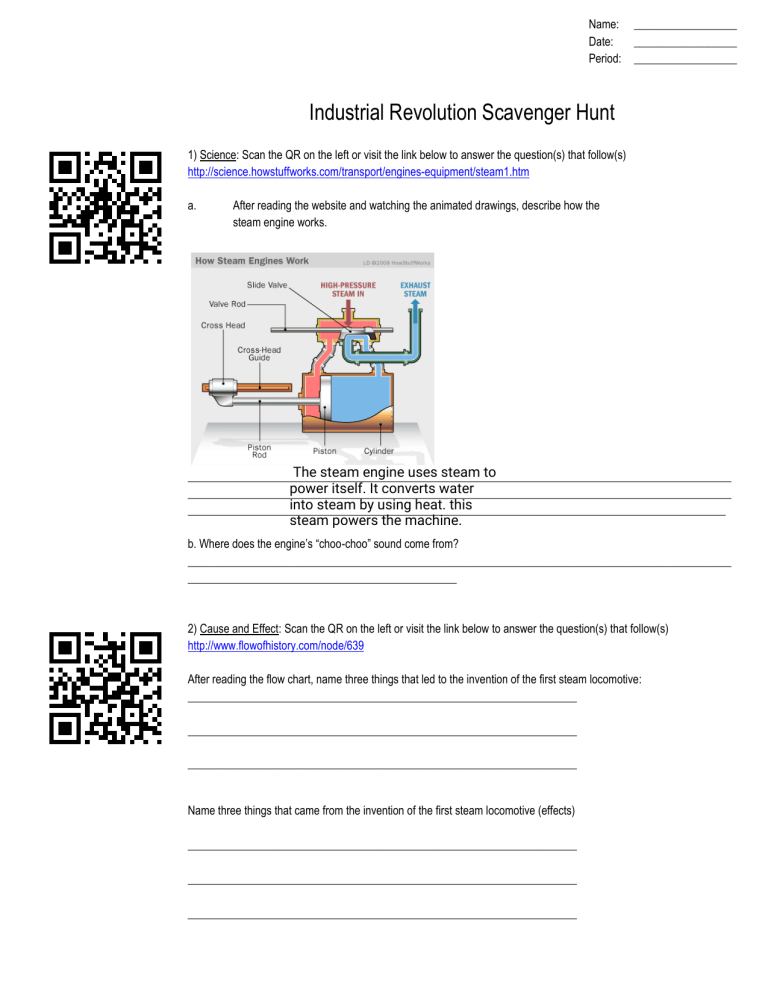 Industrial Revolution Scavenger Hunt Worksheet