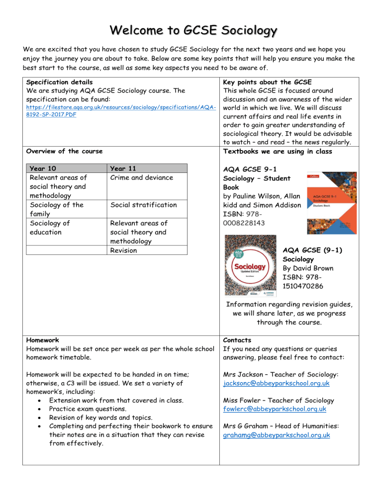 GCSE Sociology Course Information
