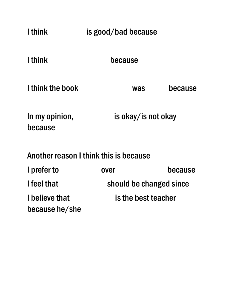 Opinion Writing Worksheet