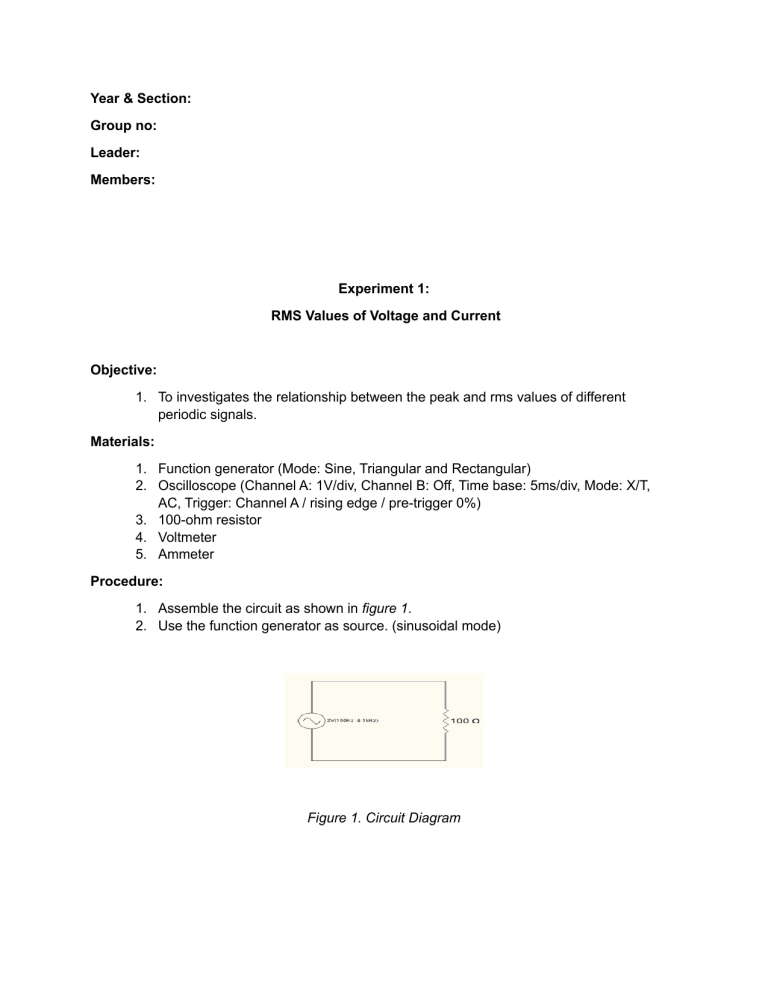 RMS Voltage & Current Experiment: Sine, Square, Triangle Waves