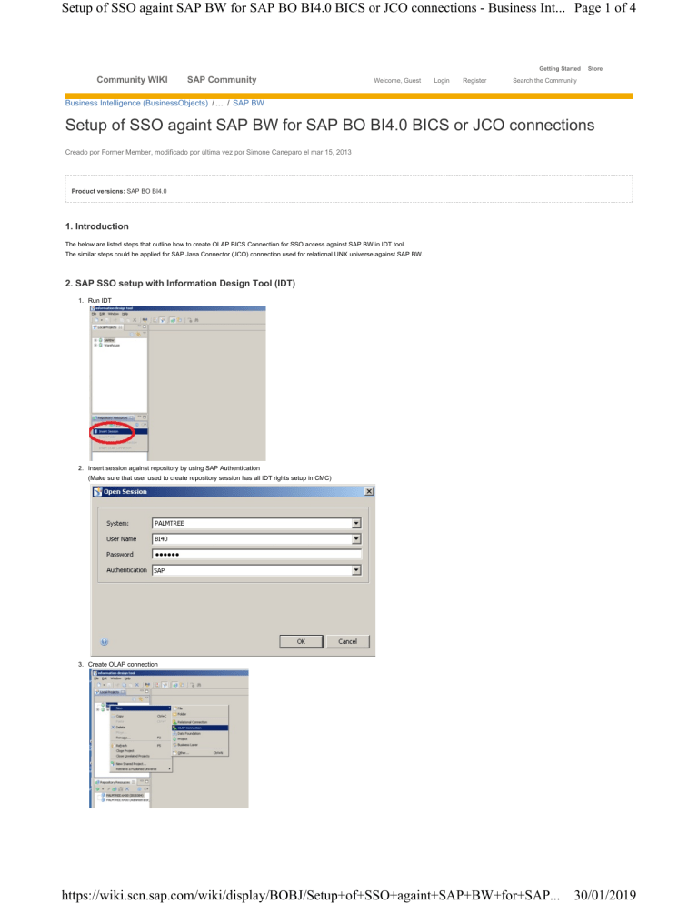 SAP BO BI4.0: SSO Setup for SAP BW BICS/JCO Connections