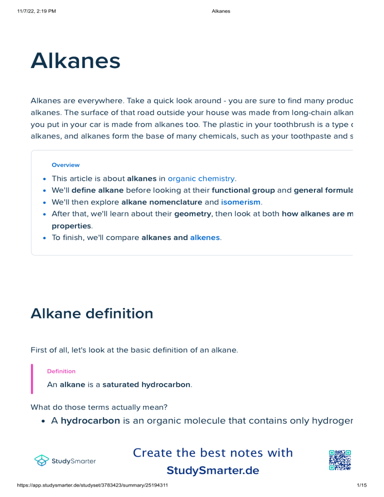Alkanes: Organic Chemistry Study Notes
