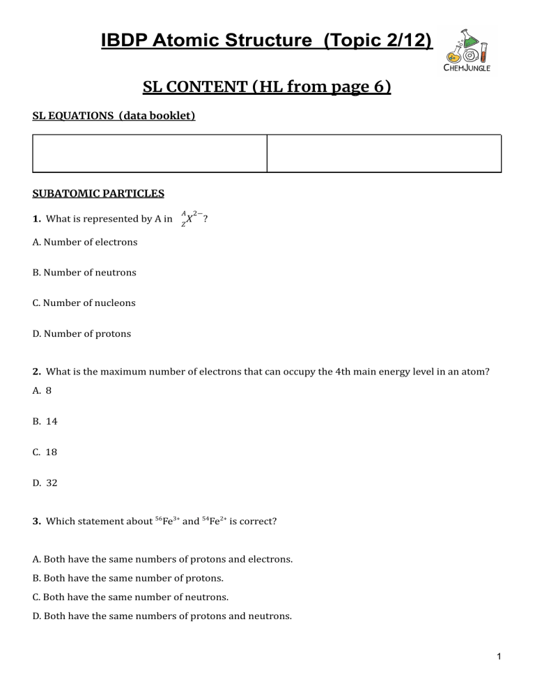 IBDP Atomic Structure Worksheet